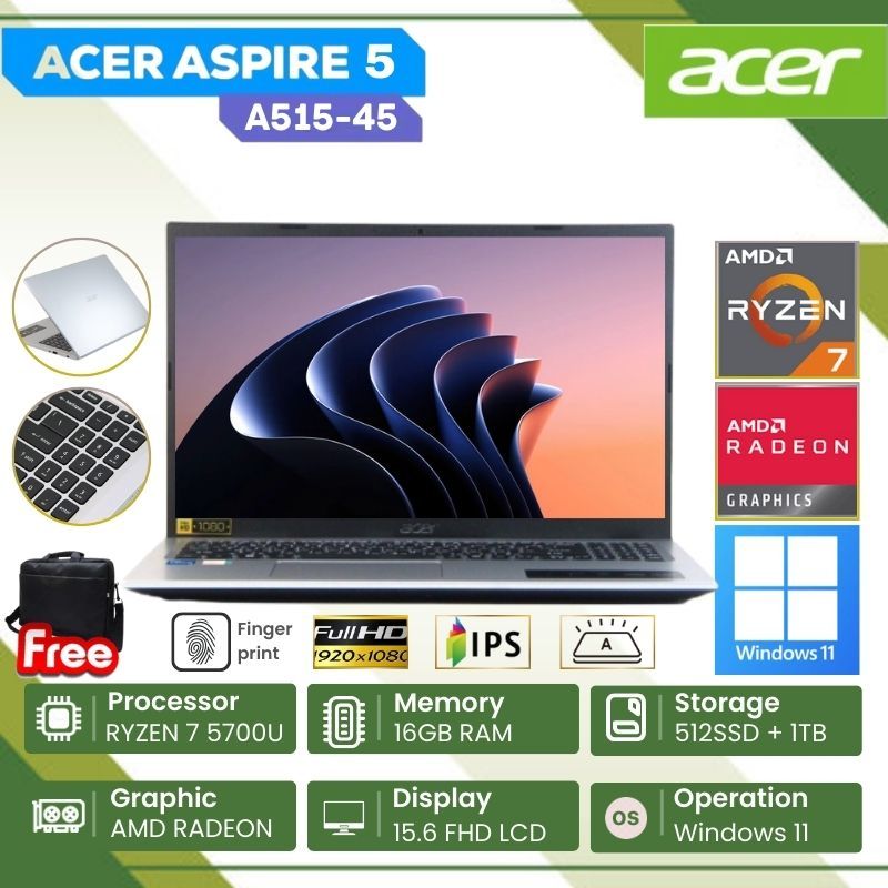 Jual Laptop Gaming Acer Aspire 5 A515-45-R958 Ryzen 7 5700U 16Gb Ssd ...