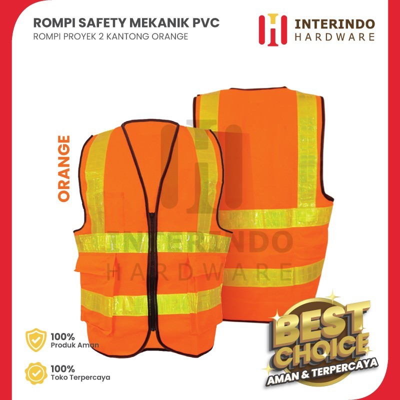 Jual Rompi Safety Polyester Tebal ORANGE 2 Kantong dan Zipper Scotlight ...