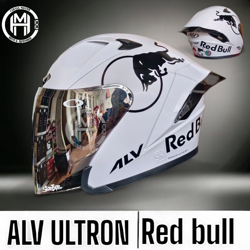 Jual HELM ALV ULTRON PUTIH PAKET GANTENG RED BULL PUTIH|VIRAL HALF FACE ...