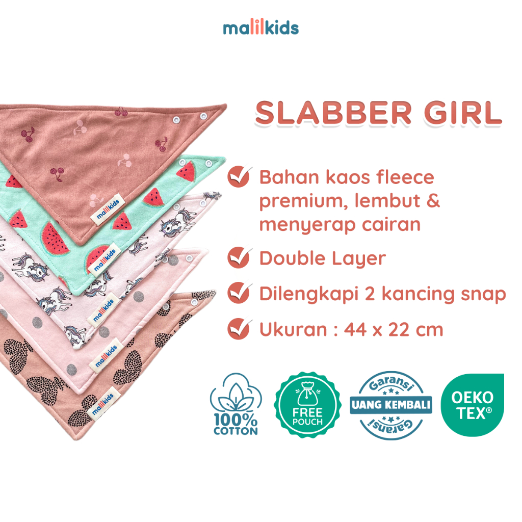 Jual Malilkids Celemek Baby Bib Slabber Segitiga Double Layer : Motif ...
