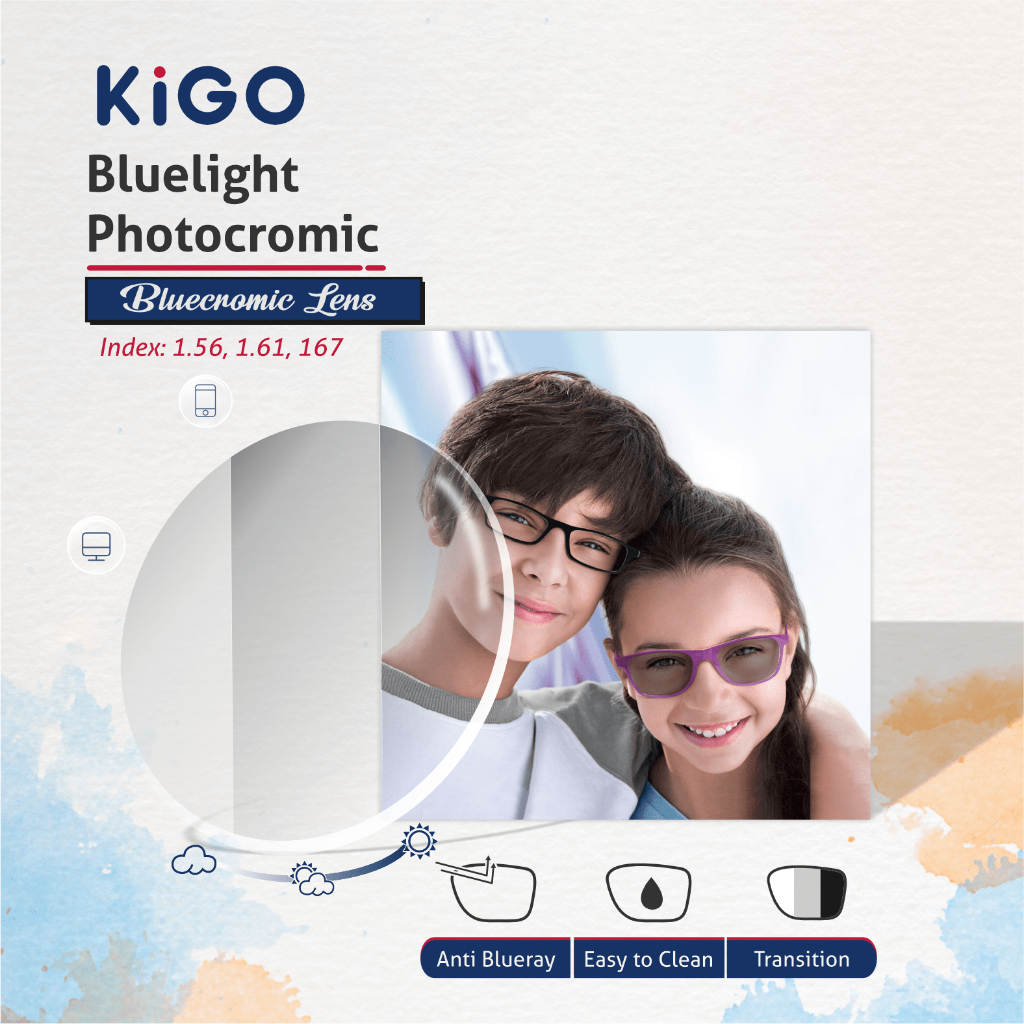 Jual KIGO Lensa Kacamata Bluecromic 3 In 1 Minus/Plus/Cylinder Transisi ...
