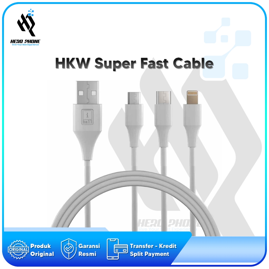 Jual HKW Kabel Data USB Original Micro USB Lightning Tipe C 1 Meter ...