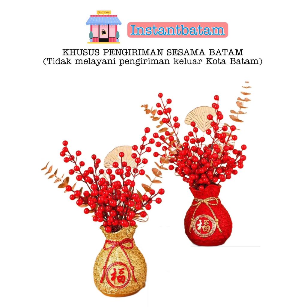 Jual 781 Vas Bunga Fu Hoki Emas Merah Pot Bunga Imlek Sakura Meihwa ...