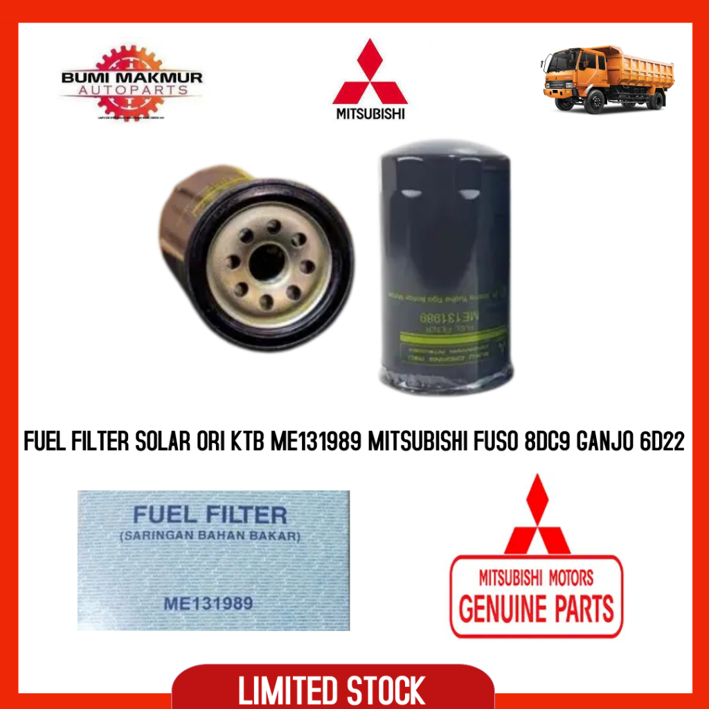 Jual FUEL FILTER SOLAR ORI KTB ME131989 MITSUBISHI FUSO 8DC9 GANJO 6D22 ...