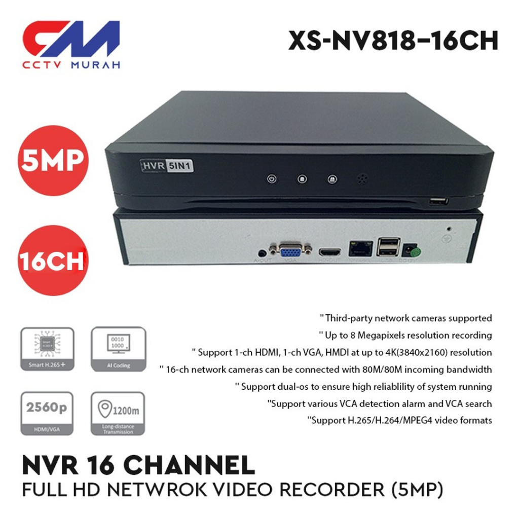 Jual NVR 16 CH 5 MP Full HD 2560 Network Video Recorder 4K | Shopee ...
