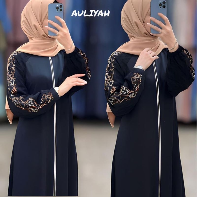 Jual ABAYA AULIYAH BORDIR MODEL SEGITIGA DI LENGAN BAHAN JETBLACK ...