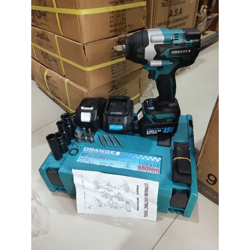 Jual Cordless Impact wrench 650 Nm ORANGE 48V Mesin buka baut impek ...