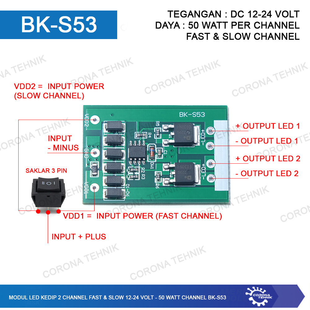 Jual Modul + Saklar - Modul LED 2 Channel Fast & Slow 12-24 Volt - 50 Watt Channel BK-S53 ...