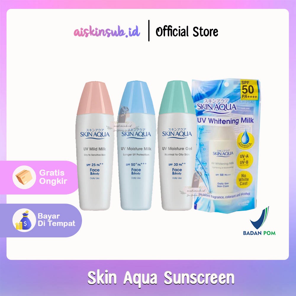Jual SKIN AQUA Sunscreen Moisture Milk, Moisture Gel, Whitening Milk ...