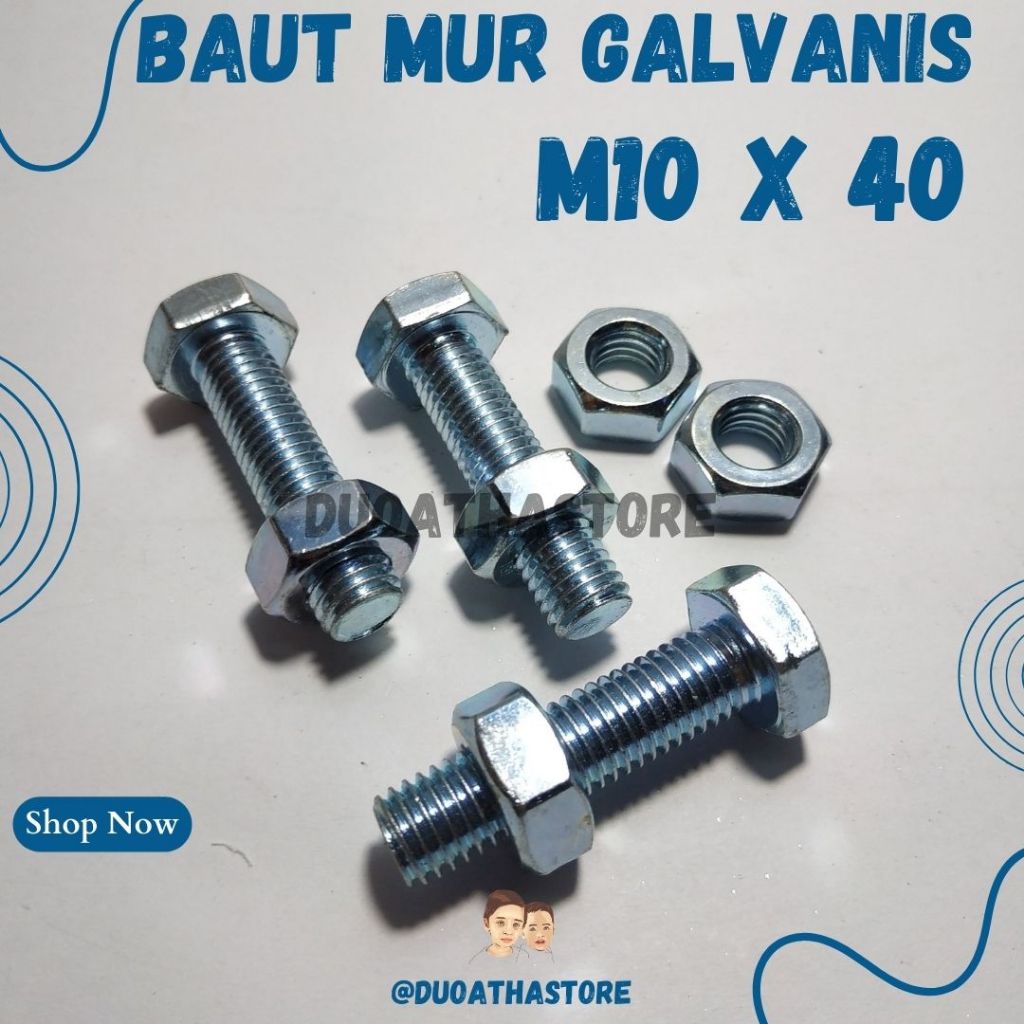 Jual M10 X 40 BAUT MUR PUTIH M10x40 BMP M10 x 40mm HEX GALVANIS | Shopee Indonesia