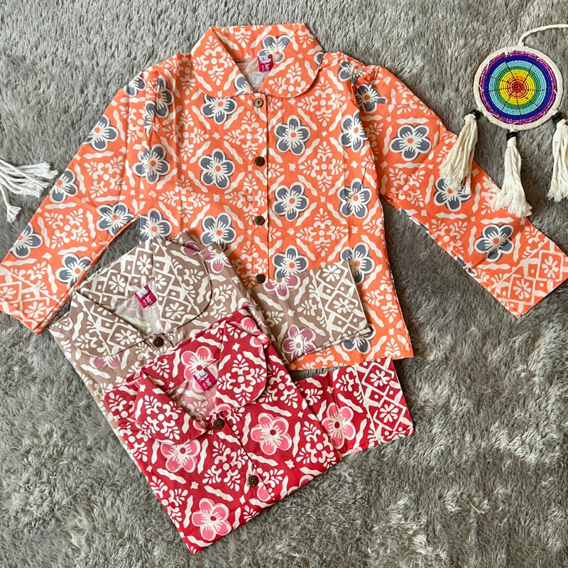 Jual Blus Batik Anak Lengan Panjang Bunga Velocy Merah Pink Toska Biru ...