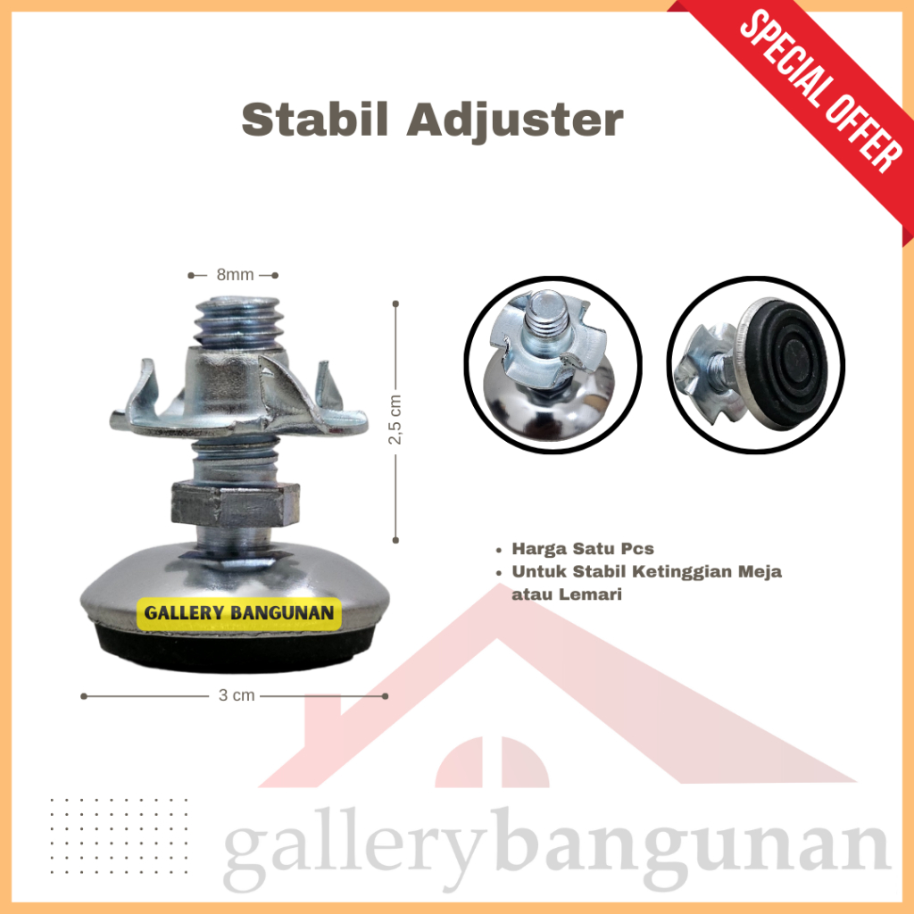 Jual Stabil Adjuster Goyang Baut 25mm Kaki Meja Lemari Sofa Besi Kokoh ...