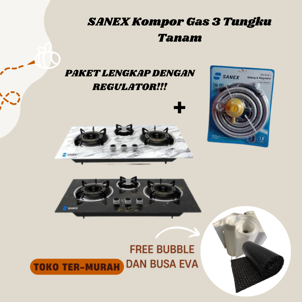 Jual SANEX Kompor Gas 3 Tungku Tanam SN-KT301 K2 Putih/Hitam NEWW PRODUCK | Shopee Indonesia