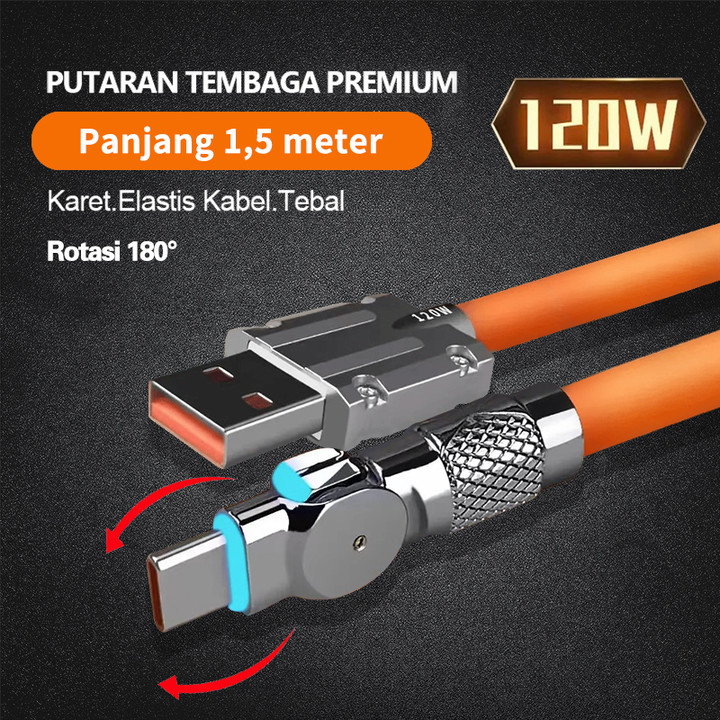 Jual Kabel Data Type C Fast Charging 6A120WATT Gaming Desain Putar 180 ...