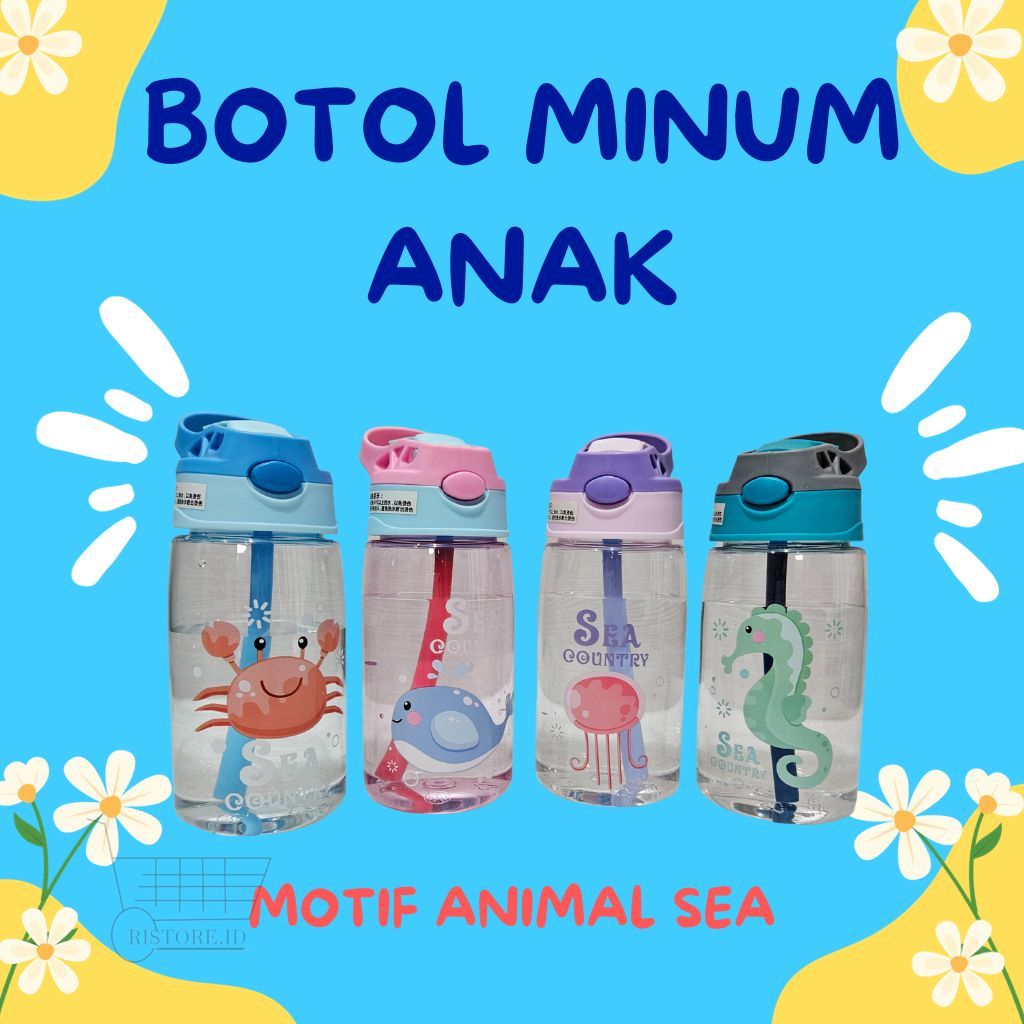 Jual Botol air minum anak motif animal sea / Botol Minum Anak Sedotan ...