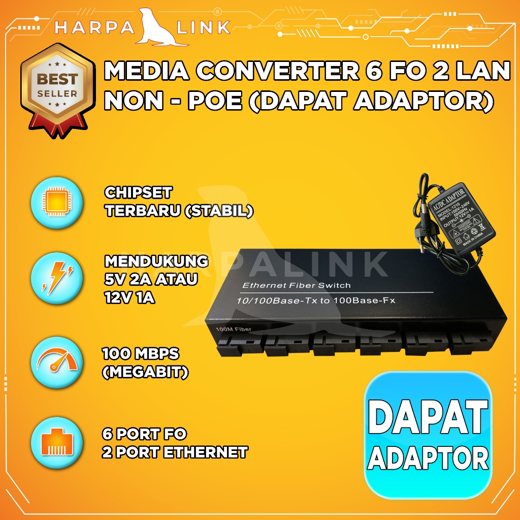 Jual Media Converter 6 FO 2 LAN 6 SC 2 RJ45 10/100 Mbps Full Body ...