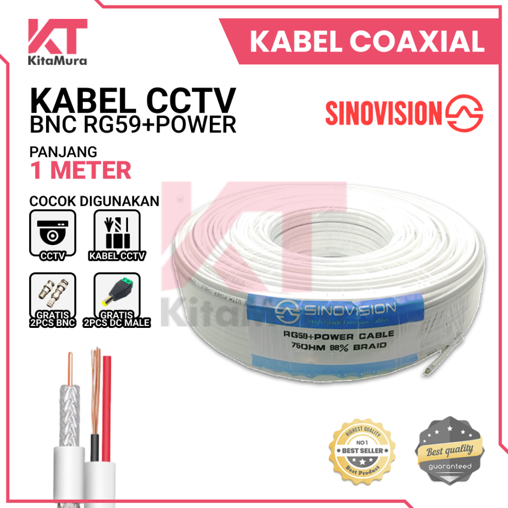 Jual Kabel Coaxial CCTV BNC RG59 1 Meter Power | Shopee Indonesia
