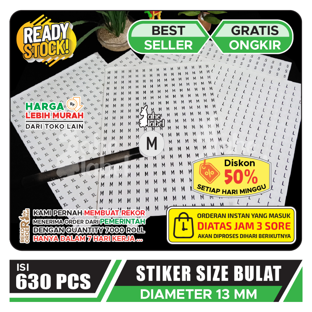 Jual STICKER SIZE BULAT DASAR PUTIH UKURAN XS-XXXL | Shopee Indonesia