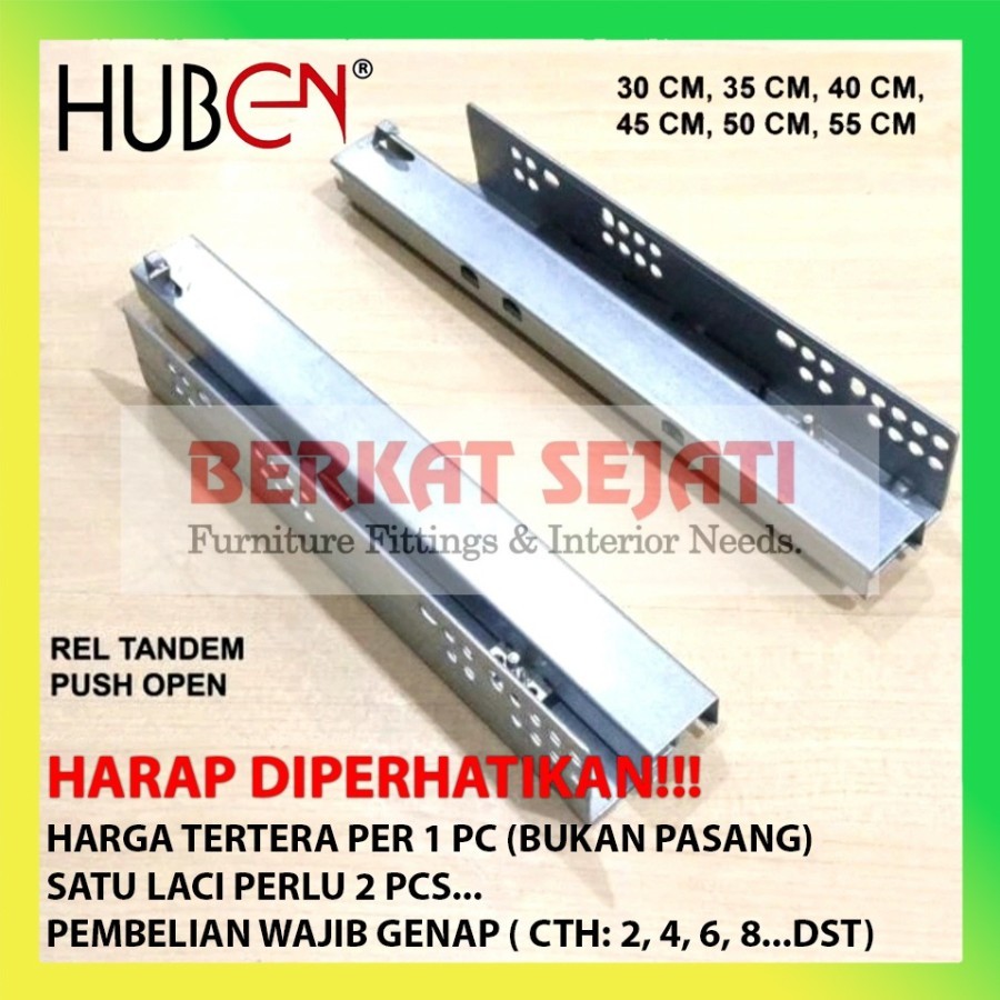 Jual HUBEN TD28 (400 mm) Rel Laci Tandem Push to Open Double Extension ...