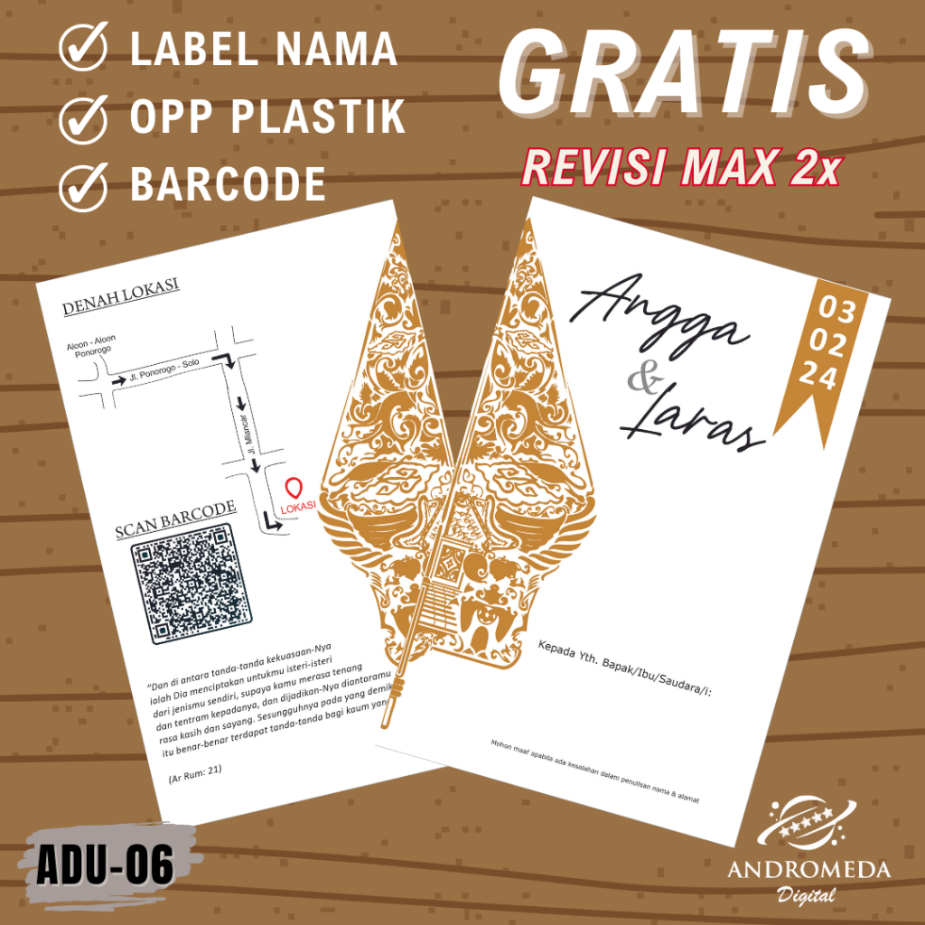 Jual Undangan Ngunduh Mantu Tema Jawa Wayang Gold Lipat 2 Pengantin ...