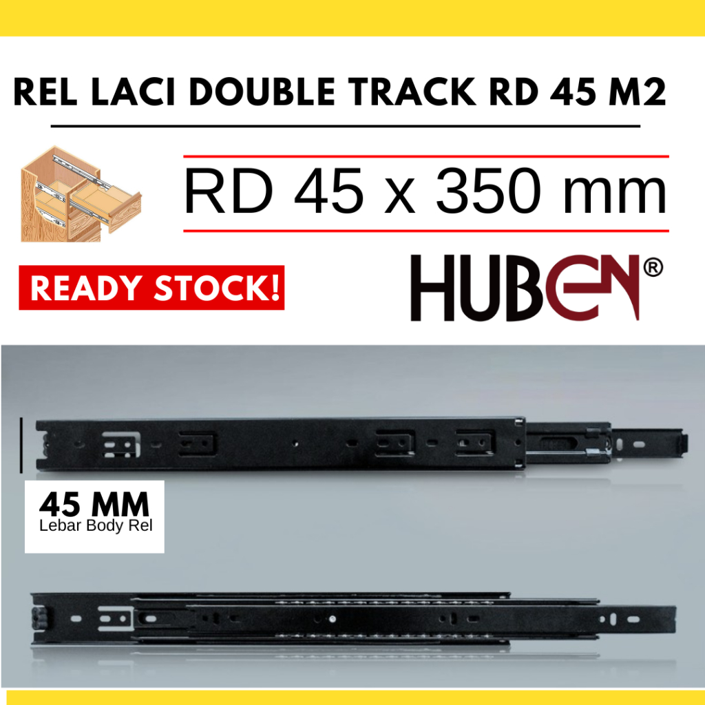 Jual Rel Laci Double Track RD 45 x 350 Mm Huben Drawer Slide Dobel Trek ...