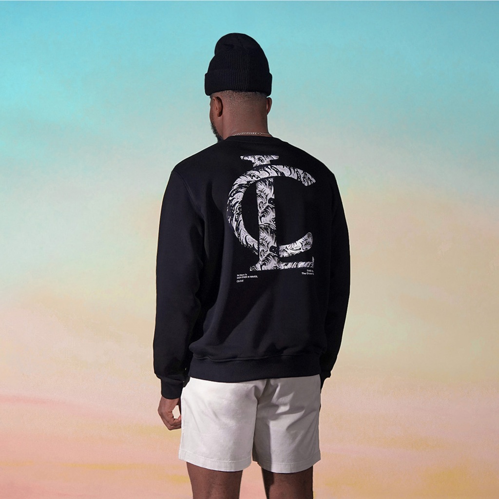 Jual CELCIUS Waves Monogram Logo Graphic Sweatshirt LIN000665C Hitam ...