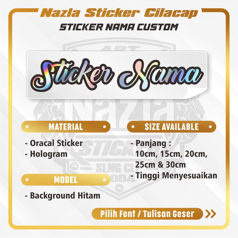 Jual CUSTOM STICKER NAMA HOLOGRAM | BANYAK PILIHAN FONT | STICKER NAMA ...