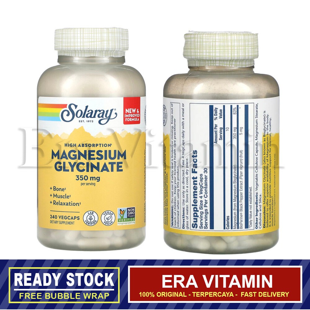 Jual Solaray Magnesium Glycinate 350mg, 120 / 240 VegCaps | Shopee ...