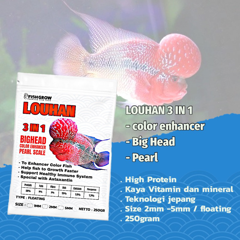 Jual PELET PAKAN IKAN LOUHAN LOHAN 3IN1 250GR FLOATING FISH GROW 2MM ...