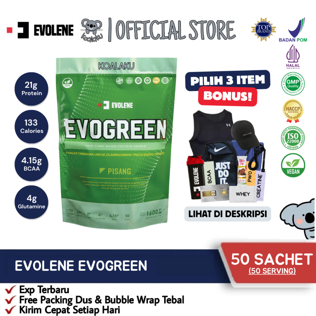 Jual Evolene Evogreen 50 serving 50 sachet 1.6 kg Susu Whey Protein ...