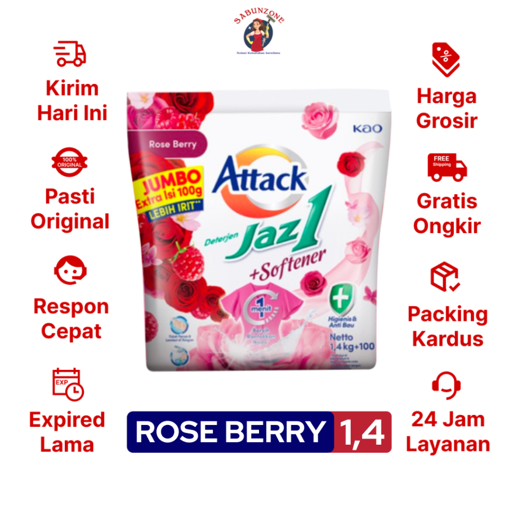 Jual Attack Jaz 1 Softener Rose Berry Deterjen Bubuk 1,4 kg 1400 + 100 gr | Shopee Indonesia