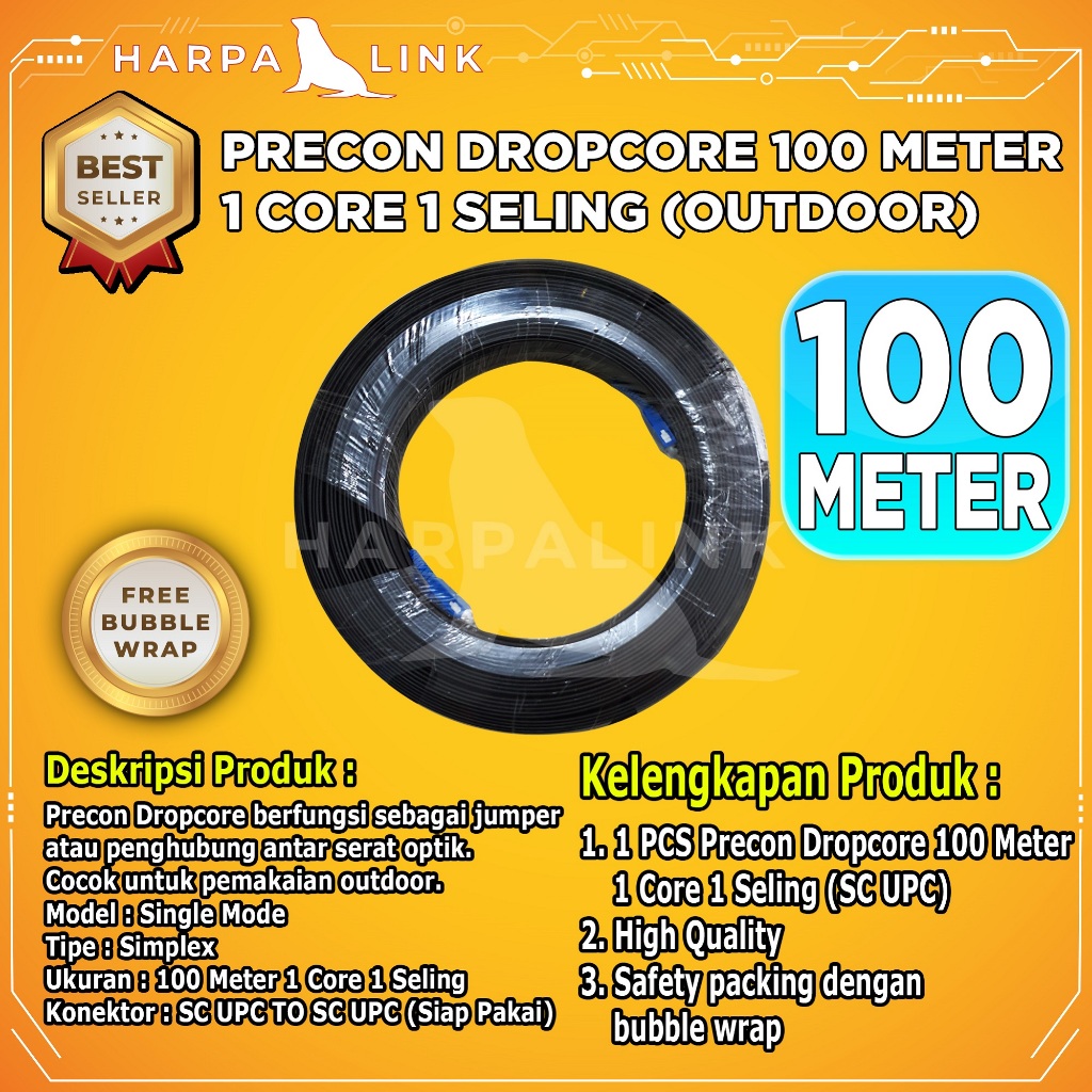 Jual Kabel Precon Dropcore 100M SC UPC 1 Core 1 Seling Outdoor Fiber ...