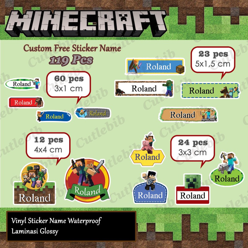 Jual Stiker Nama Anak Waterproof - Minecraft | Shopee Indonesia