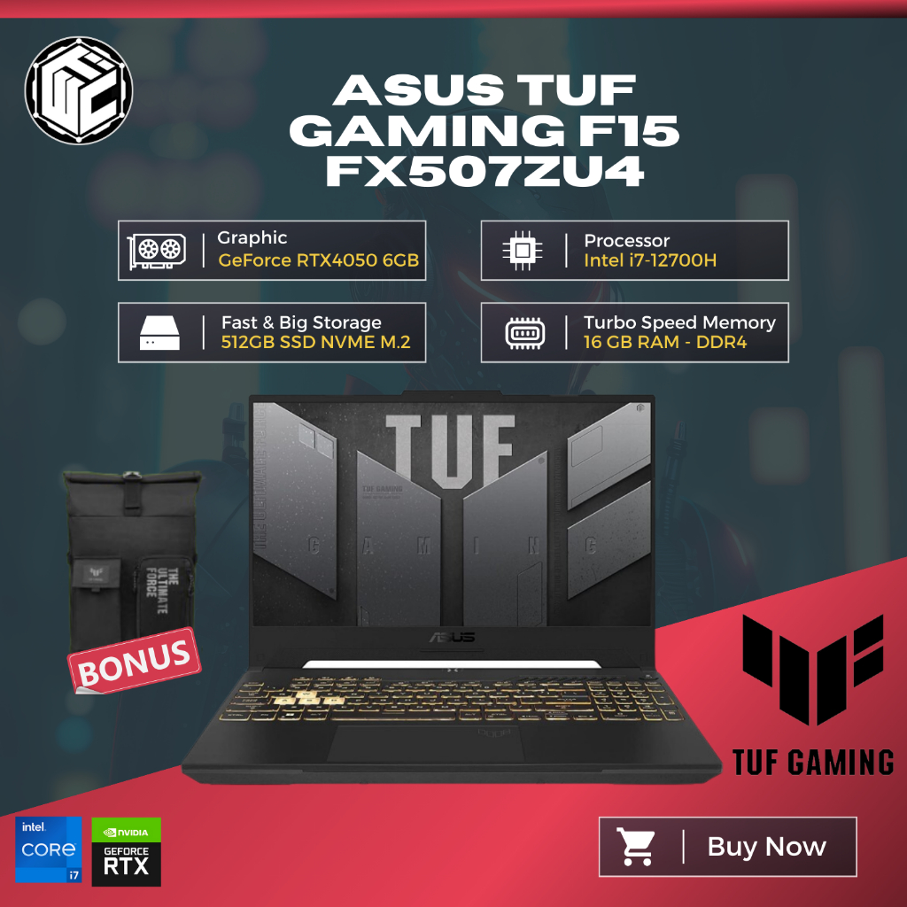 Jual Laptop ASUS TUF GAMING F15 FX507ZU4 i7-12700H 16GB 512GB RTX4050 6GB OHS W11 Bergaransi ...