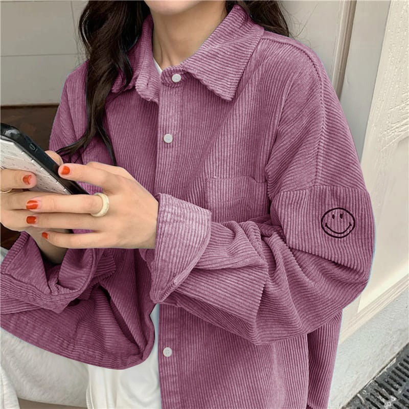 Jual KEMEJA KORDUROI KOREA BORDIR WANITA OVERSIZE/ KEMEJA CORDUROY ...
