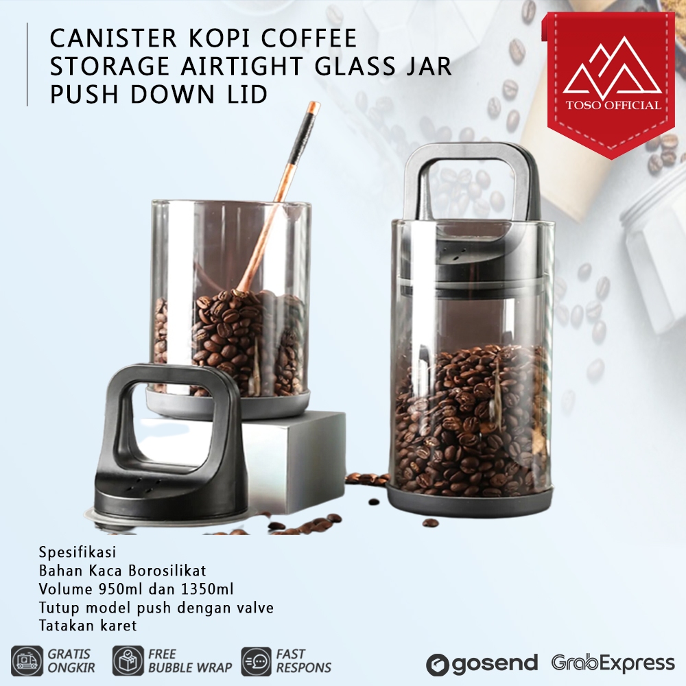 Jual Canister Kopi Toples Coffee Storage Airtight Glass Jar Push Down ...