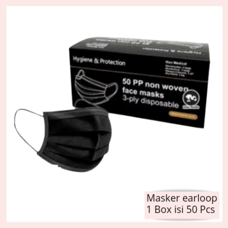 Jual Masker Earloop 3 Ply Hitam 1 Box Isi 50 Pcs | Shopee Indonesia