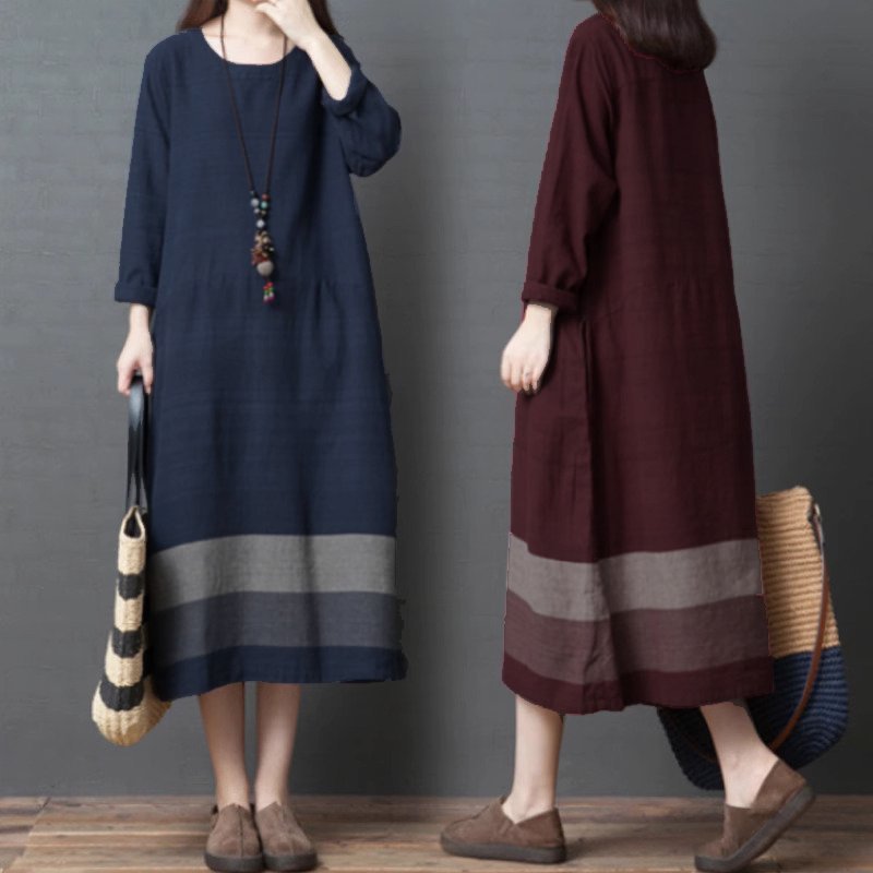 Jual LC763 Midi Dress Tipis Big Size Linen Fashion Retro | Shopee Indonesia