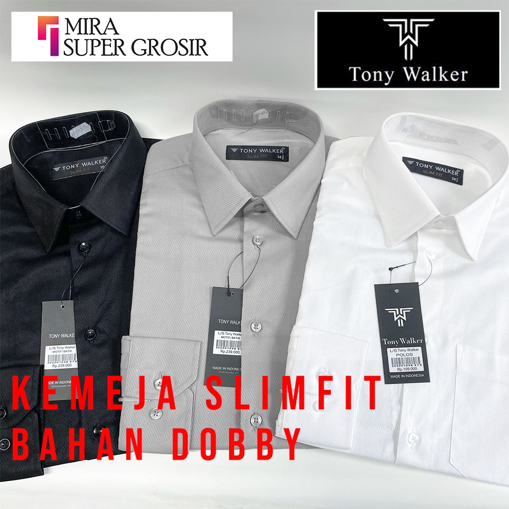 Jual TONY WALKER Kemeja Pria Bahan Dobby Slimfit Lengan Panjang Original Polos Kombinasi Baju ...