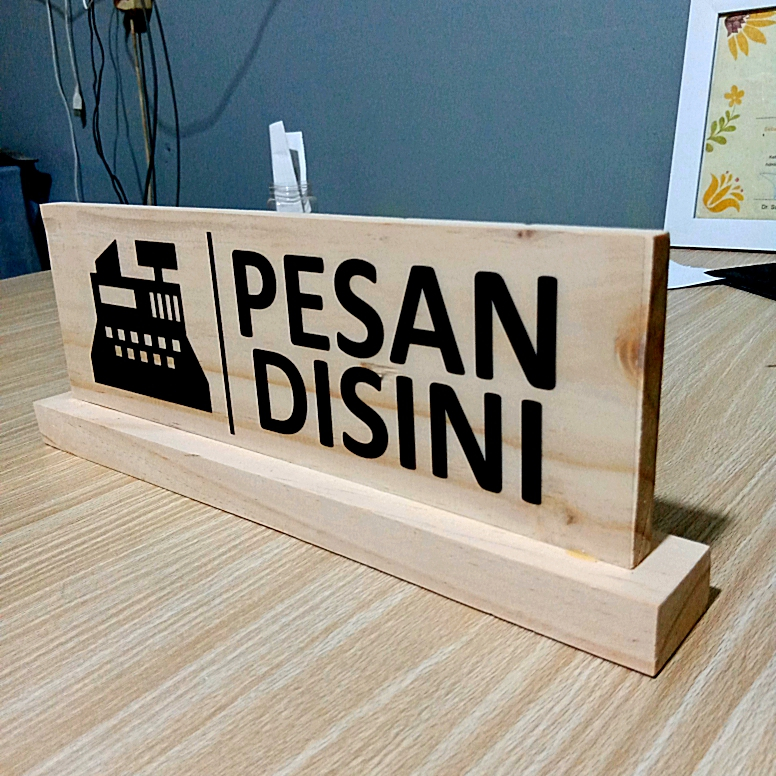 Jual Papan tanda meja "pesan disini" 30x12cm, papan tanda, sign board ...