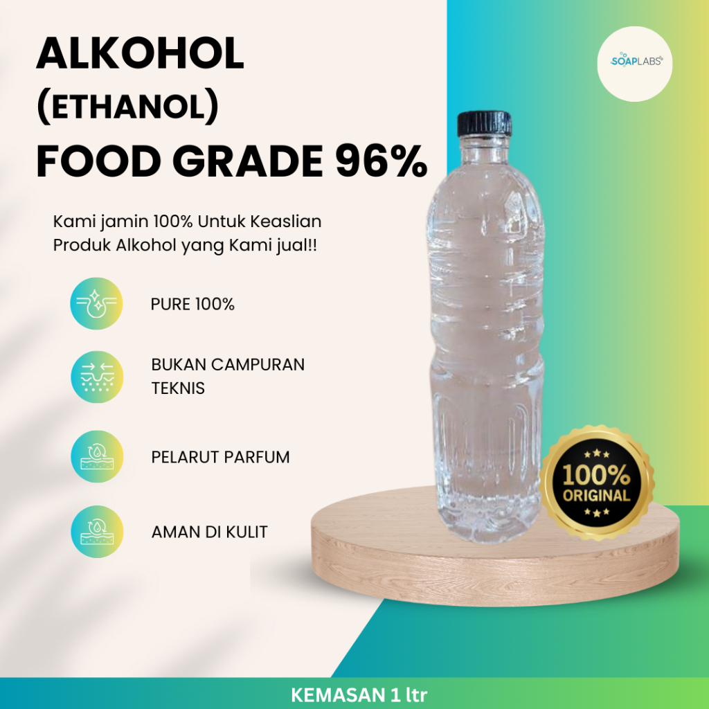 Jual ALKOHOL ETANOL FOOD GRADE 96% KEMASAN 1 LITER FOOD GRADE ETYL ...