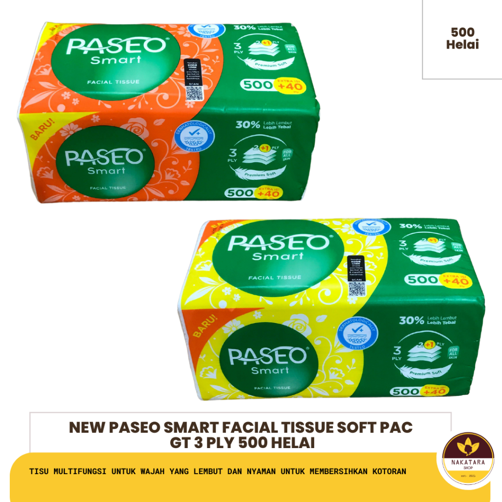 Jual NEW TISU PASEO SMART FACIAL TISSUE SOFT PACK GT 3 PLY 500 LEMBAR ...