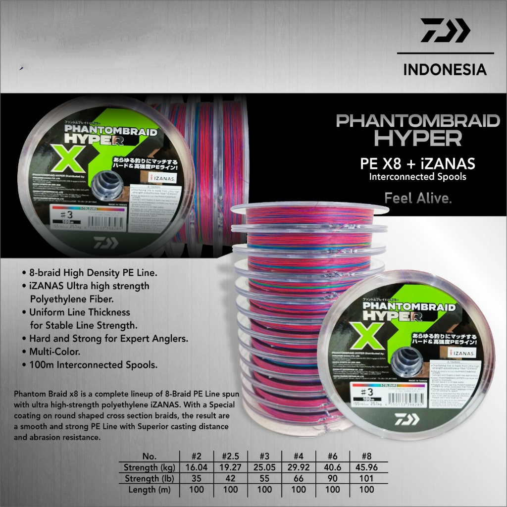 Jual SENAR PE DAIWA PHANTOM HYPER BRAID X8 + IZANAS 100M CONECTING - MULTI COLOUR | Shopee Indonesia