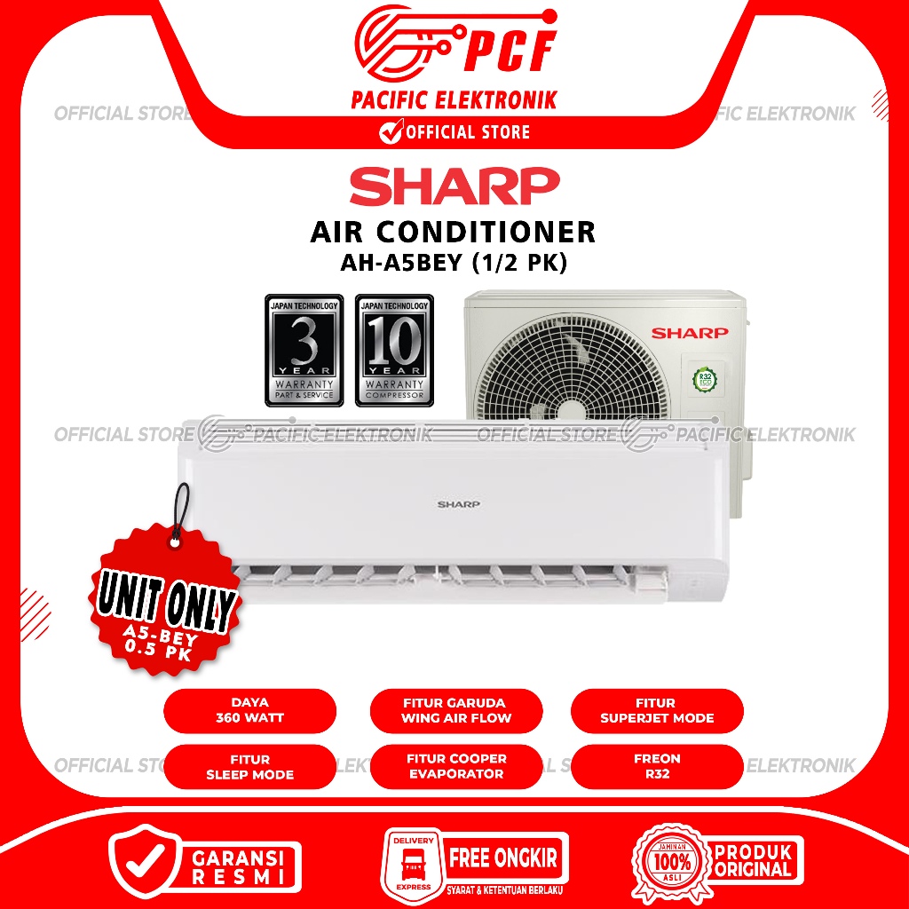 Jual AC Sharp 1/2PK AH-A5BEY / 5BEY (Unit Only) | Shopee Indonesia