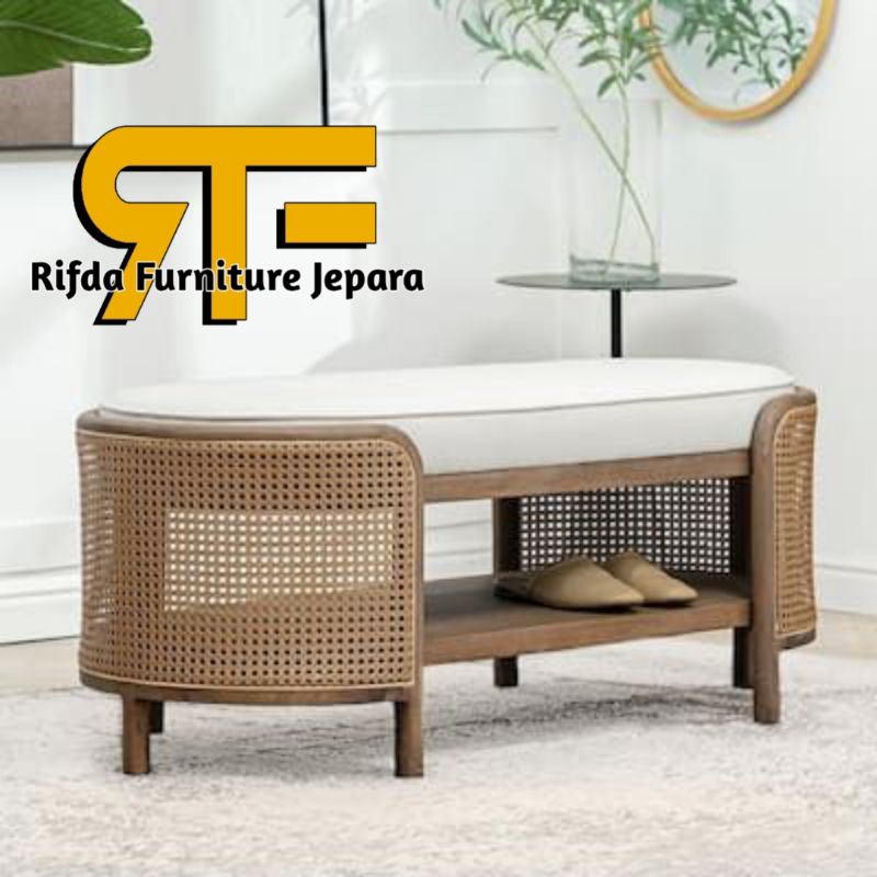 Jual Bench Rotan Rak Sepatu Jati / Bangku Rotan Jati / Rak Sepatu Jati ...