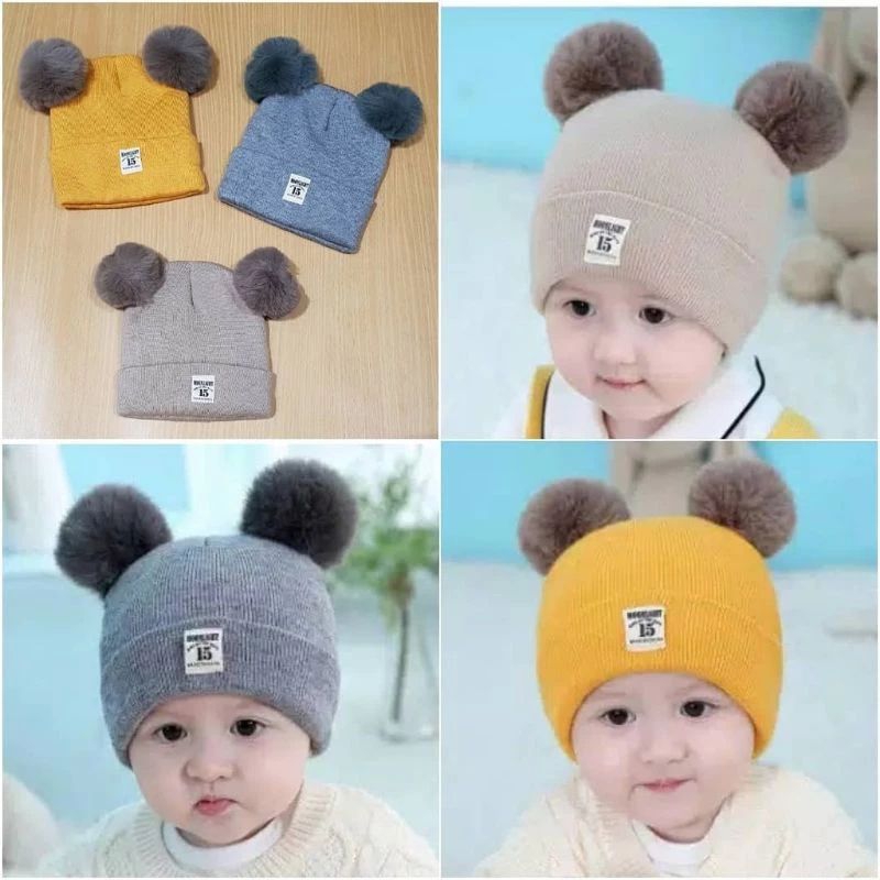 Jual Topi Kupluk Anak Pom Pom Benang Katun Usia 0-6 Tahun | Shopee ...