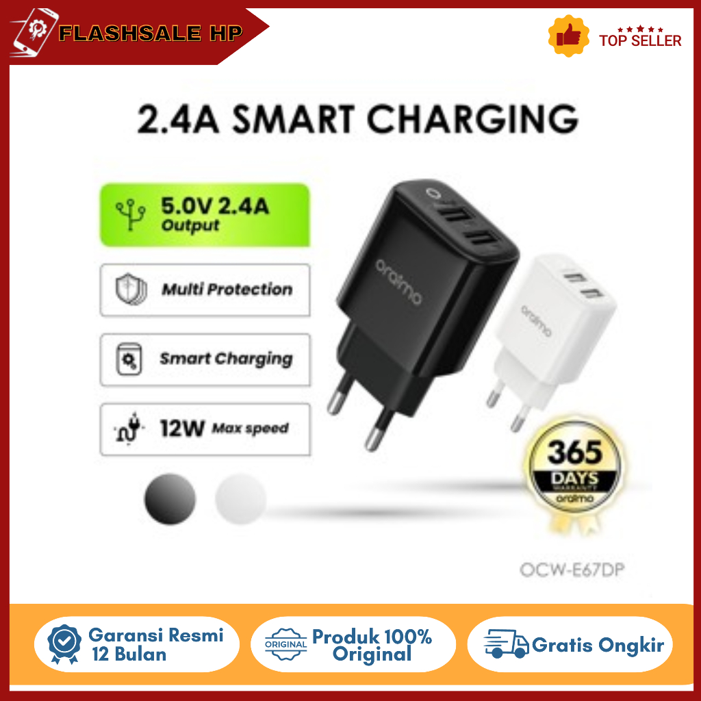 Jual Oraimo Kepala Charger Dual Port Fast Charging USB OCW-E67DP (1 Pc ...