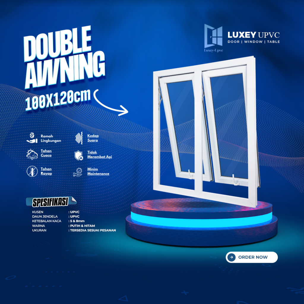 Jual 1 SET JENDELA + KUSEN UPVC PREMIUM DOUBLE AWNING UKURAN 100 x ...