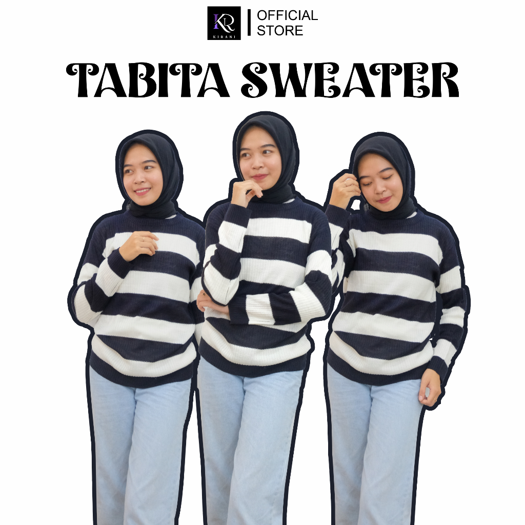 Jual 𝐊𝐈𝐑𝐀𝐍𝐈 Tabita Sweater Rajut Katun Wanita Motif Garis Garis Atasan Rajut Katun Halus Adem ...