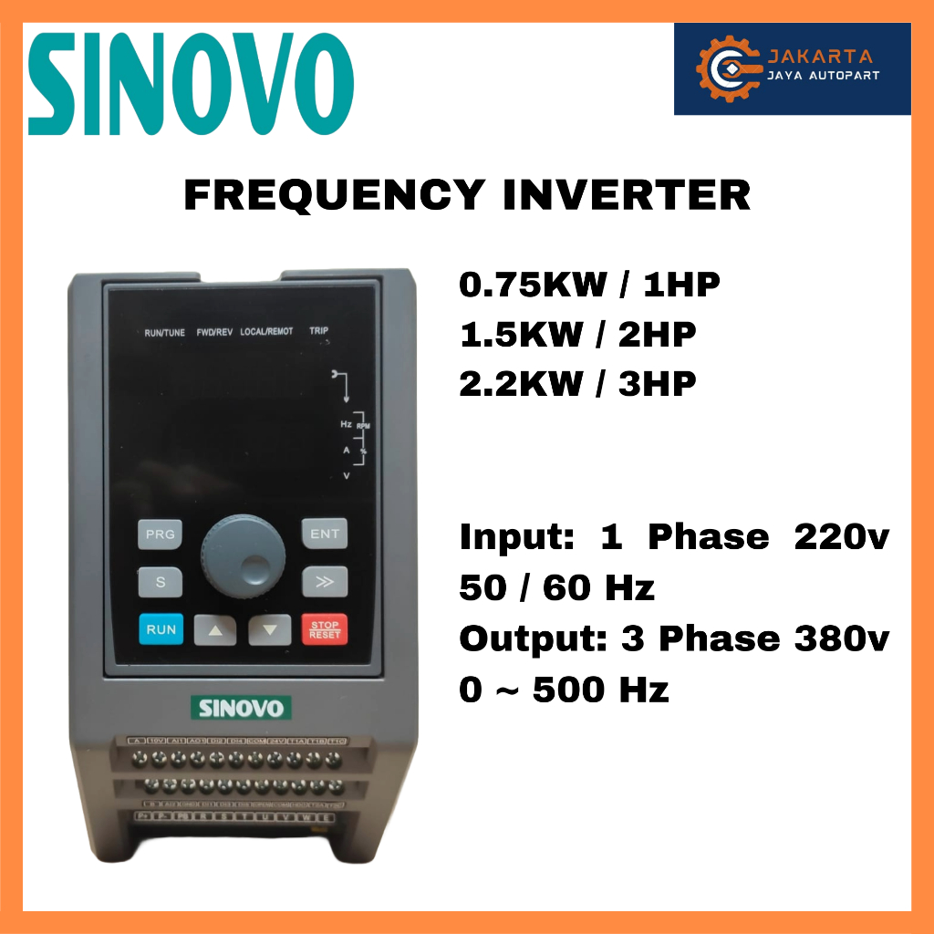 Jual Inverter VFD 0.75KW/1.5KW/2.2KW input 1phase 220V output 3phase 380V Variable Frequency ...